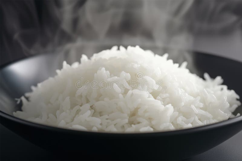 Thai Jasmine Rice Fluffy Cooked in the Black Ceramic Plate. Stock ...