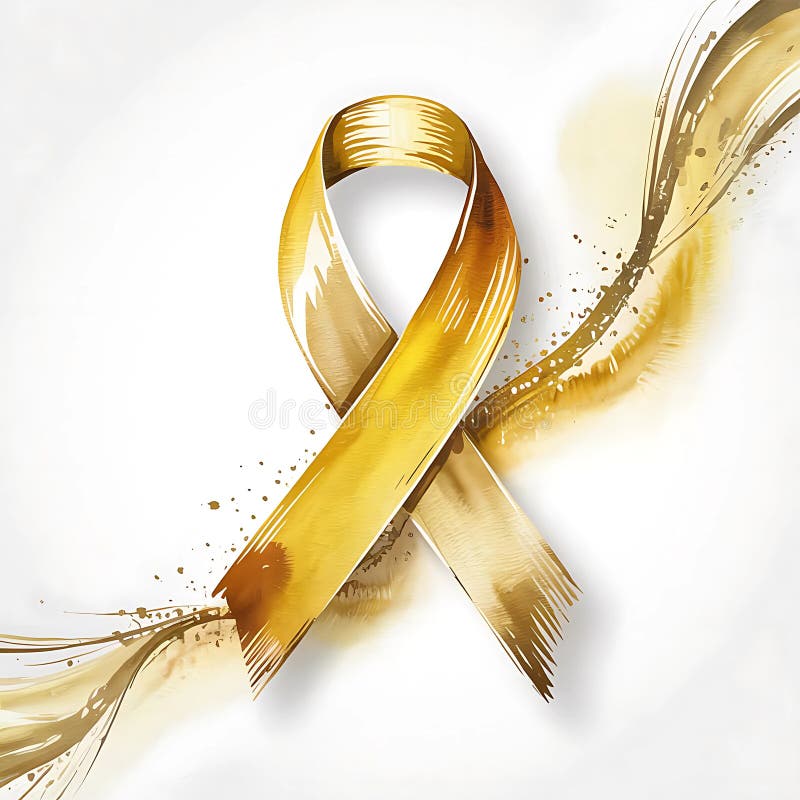 Golden Awareness Ribbon - Watercolor Style Symbol of Hope and Support ...