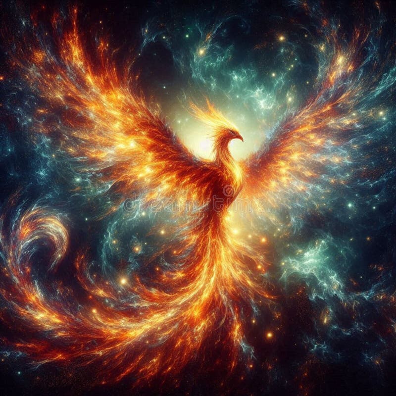 Mythical Phoenix in Fiery Oranges and Yellows with Expansive Wings ...