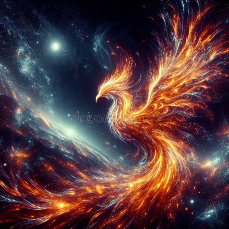 Phoenix Composed of Fiery Orange and Yellow Wisps of Light, Soars ...