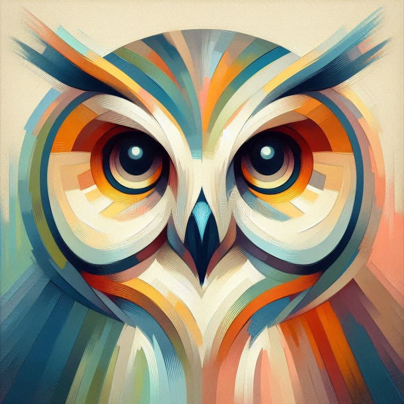 Illustration of an Owl with Geometric Shapes Including Blue, Orange ...