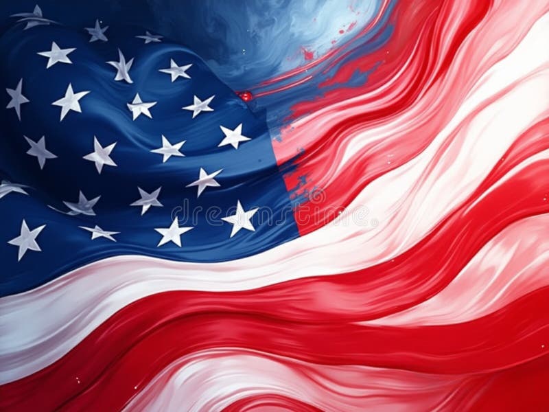 Abstract Representation of the American Flag, Featuring Fluid, Swirling ...