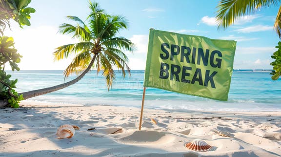 Tropical Spring Break Beach Scene with Palm Trees and Ocean View ...