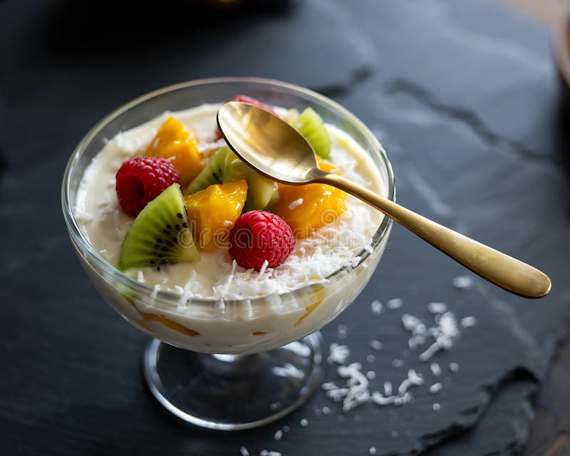 Tropical Fruit Yogurt Parfait with Kiwi, Mango, and Raspberries . Stock ...