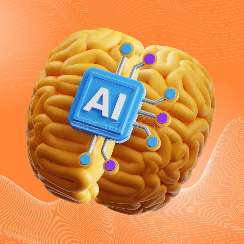 Illustration of AI As a Big Brain that Stores Large Amounts of Data ...