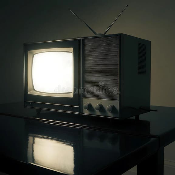 Retro Television Set on Dark Furniture - Vintage Home Entertainment ...