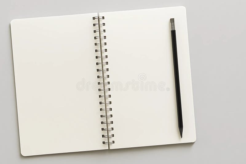 Open Notebook with Pencil on White Surface - Creative Workspace Stock ...