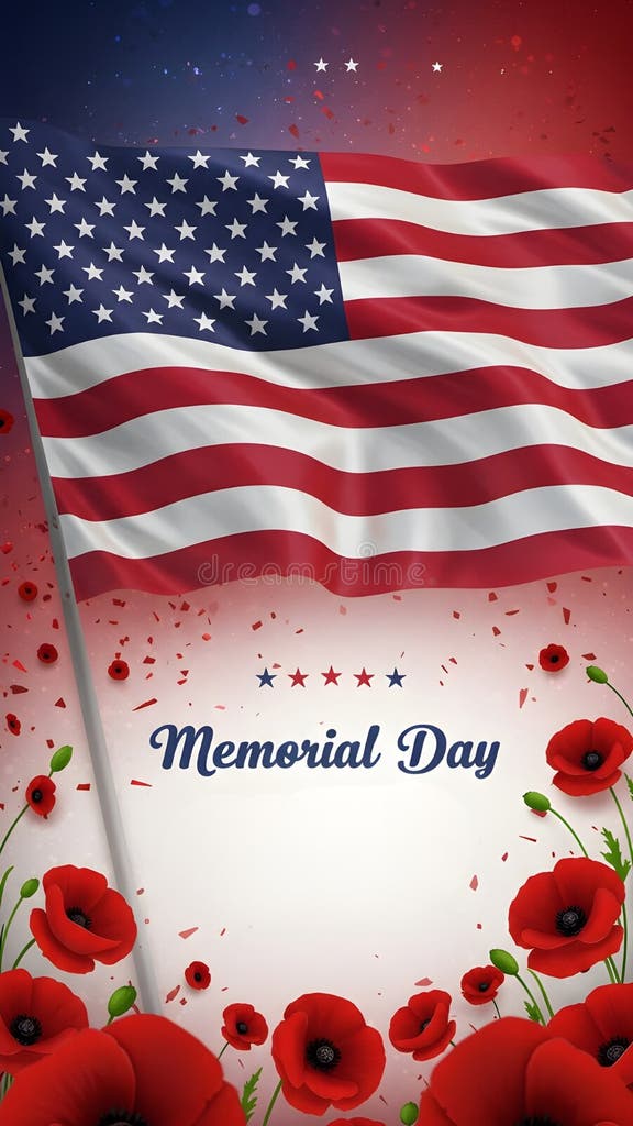 Memorial Day Poster with USA Flag and Poppies Eye-catching Patriotic ...