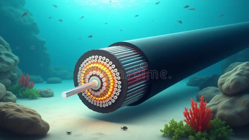 Submarine Fiber Optic Cable Cross-Section – Detailed Underwater View ...