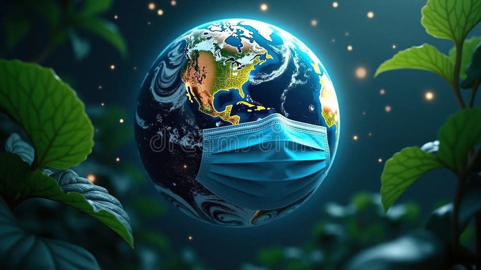 Earth Wearing Mask Surrounded by Leaves in Space – World Environment ...