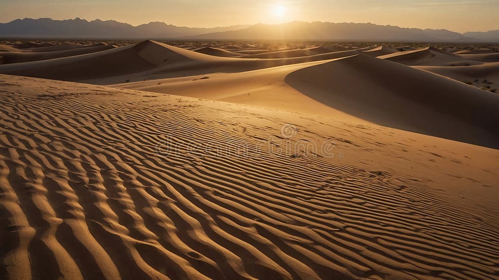 Sweeping Desert Dunes at Golden Hour – Ultra-Realistic Textured Sand ...