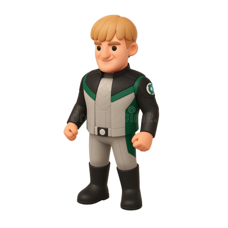 3D Cartoon Hero Character in Green and Black Futuristic Suit (Guy ...
