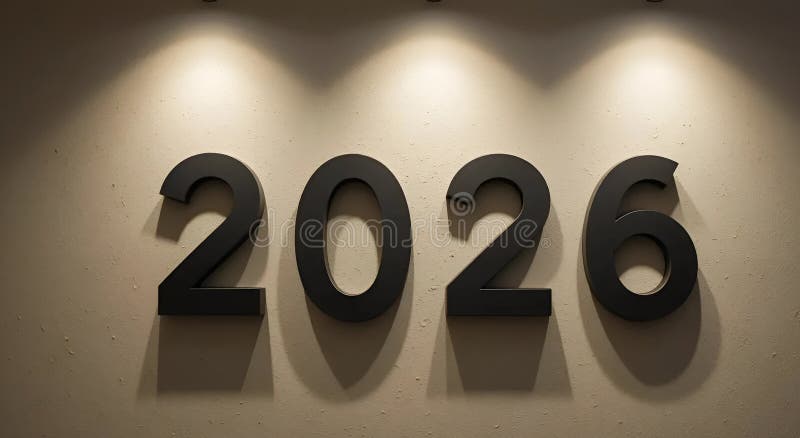 Black 2026 Numbers on Beige Wall with Dramatic Lighting Stock Image ...