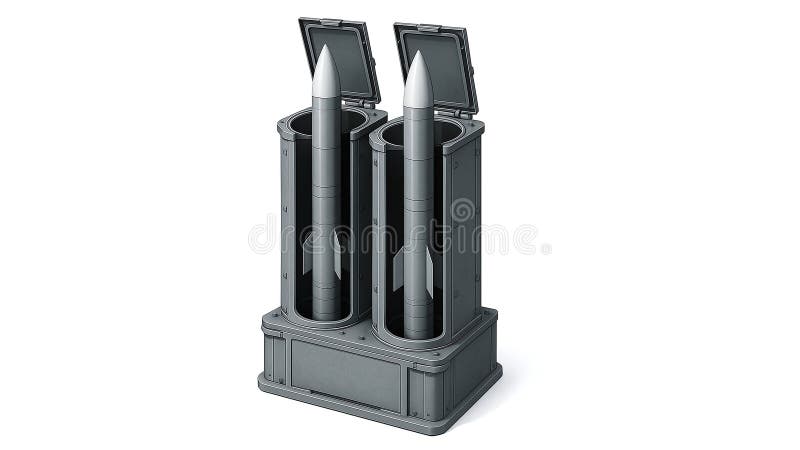 Twin-Missile Vertical Launch System Module with Open Silo Tubes and ...