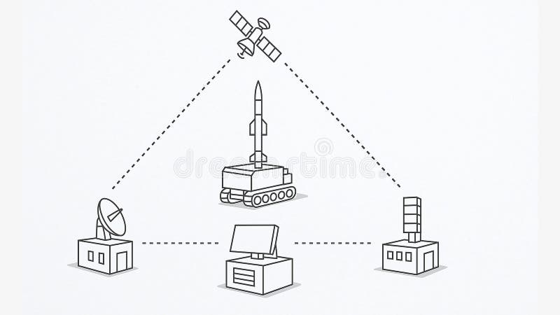 Minimalist Technical Render of Modular Air Defense Grid with Satellite ...
