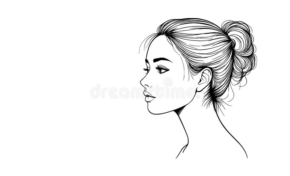 "Female Side Profile Line Art: Elegant Woman Portrait Drawing" Stock ...