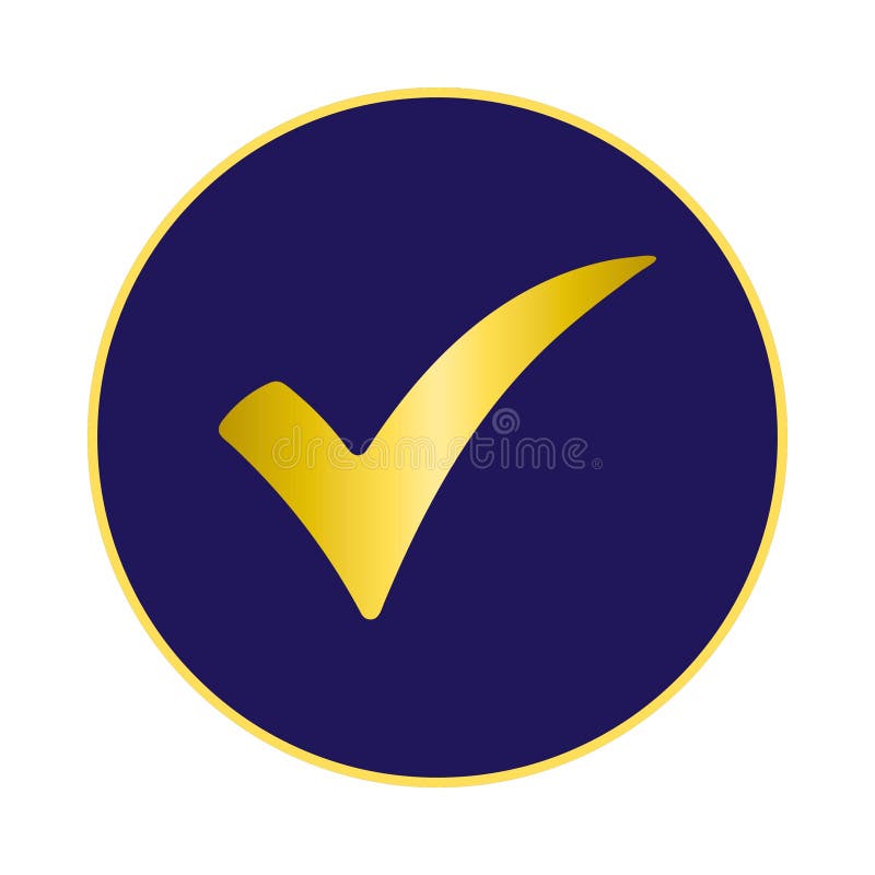 Golden Check Mark in Blue Circle with Colorful Border, Approval Icon ...