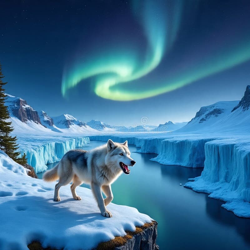Arctic Wolf Exploring Icy Landscape Stock Photo - Image of drawing ...