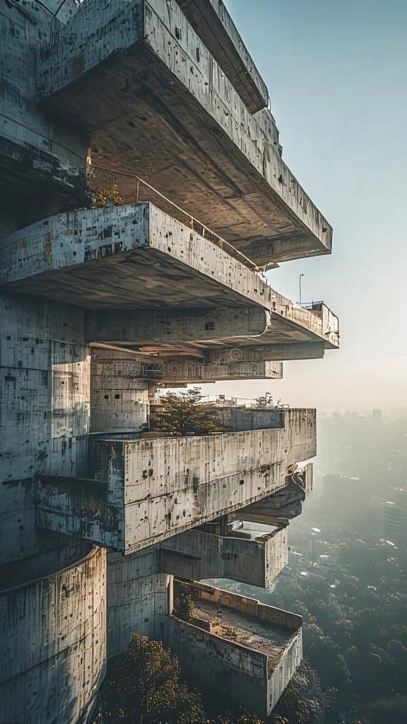 Abandoned Brutalist Megastructure with Overgrown Balconies Stock ...