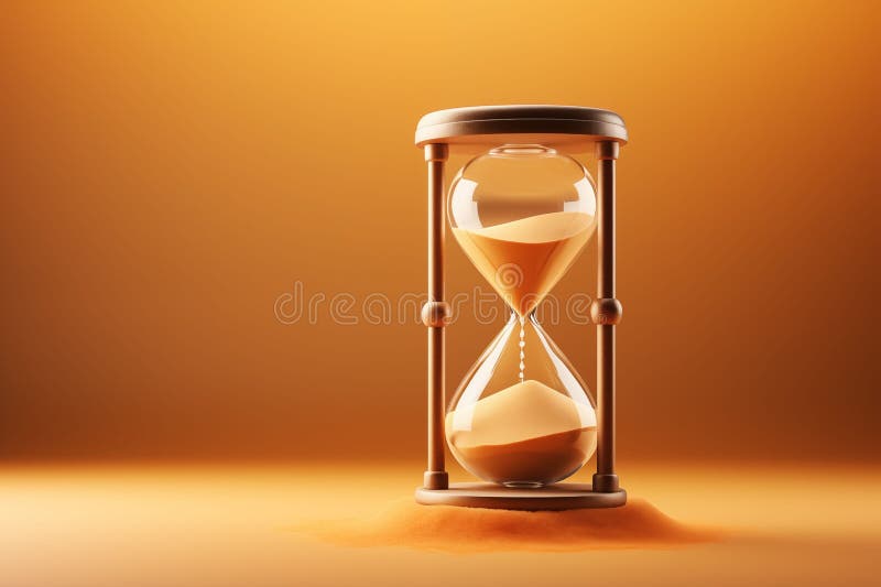 Clear Hourglass with Gold Sand on Chrome Podium on Light Brown ...