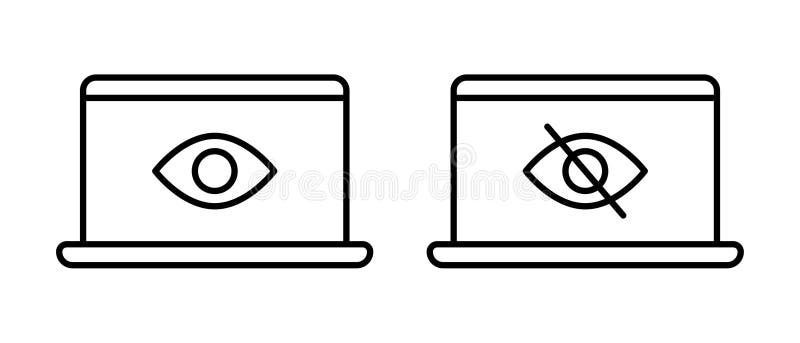 Laptop Privacy Concept Vector Icon Set. Look Computer Security Symbol ...