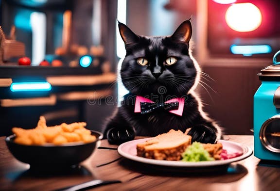 An Illustration about Black Cat Named Duffy Having Lunch Time Stock ...