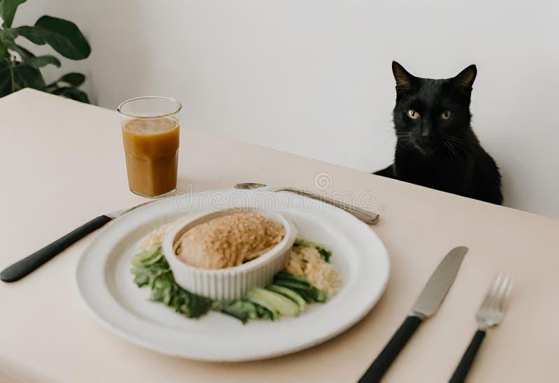 An Illustration about Black Cat Named Duffy Having Lunch Time Stock ...