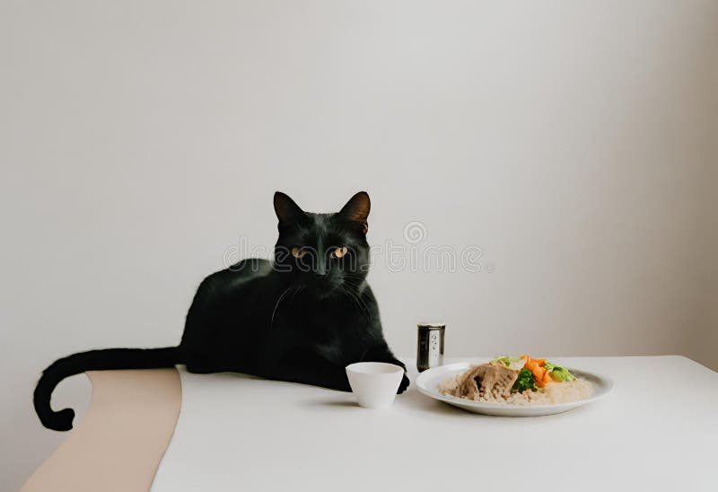 An Illustration about Black Cat Named Duffy Having Lunch Time Stock ...
