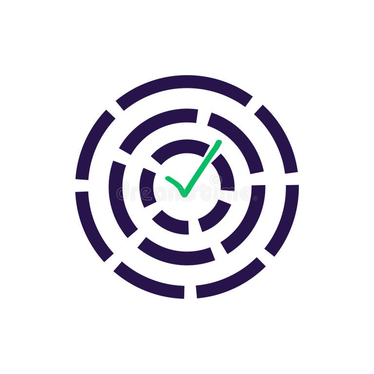 Dark Blue Concentric Maze Circles with Central Green Check Mark ...