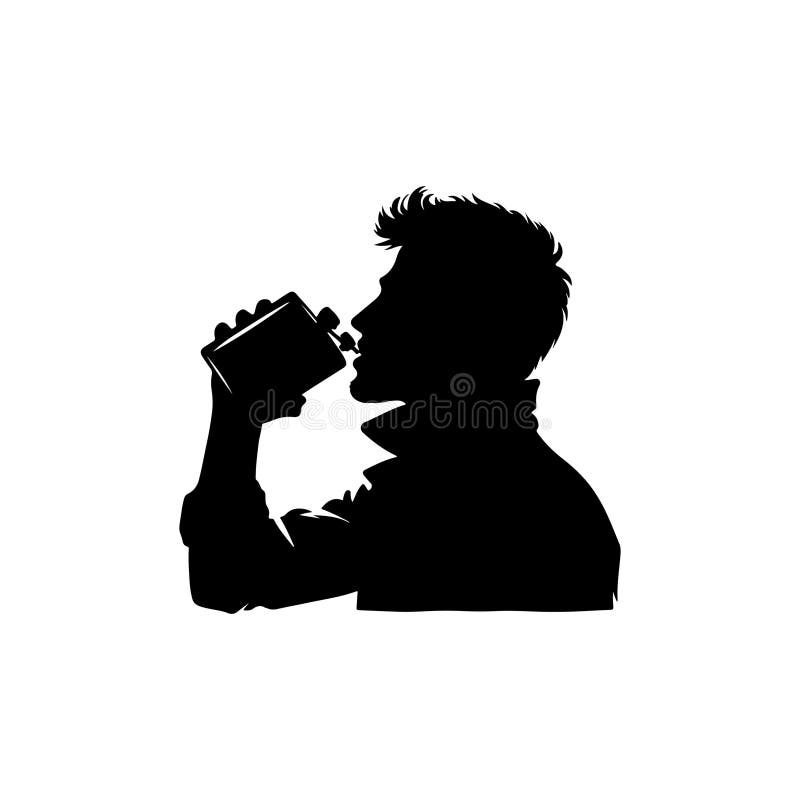 Man drinking from a flask stock illustration. Illustration of font ...