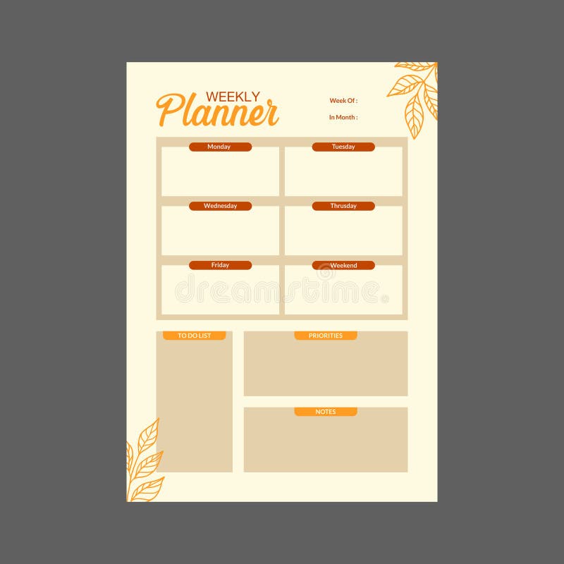 Weekly Planner Template Vector Stock Vector - Illustration of font ...