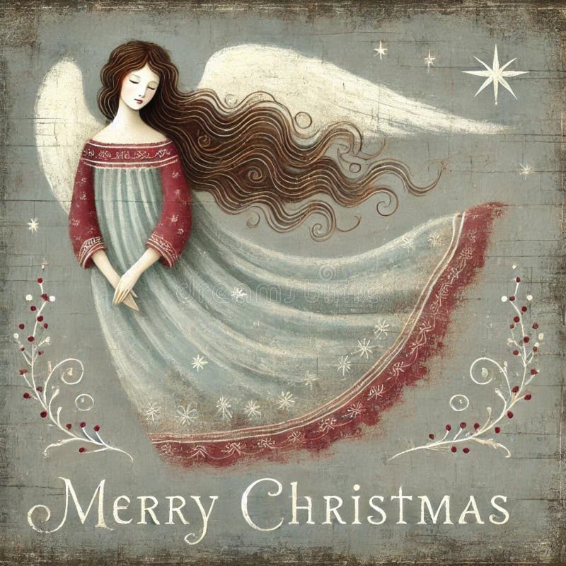 Merry Christmas Card Wall Art Design Christmas Angel Primitive Folk Art ...
