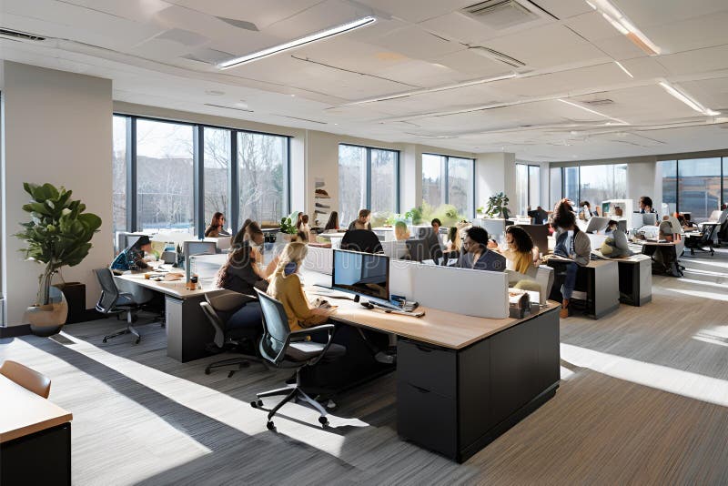 Modern Open-Plan Office Workspace with Collaborative Environment Stock ...