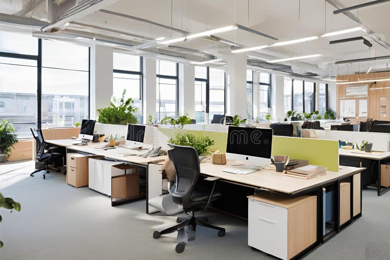 Modern Open-Plan Office Workspace with Collaborative Environment Stock ...