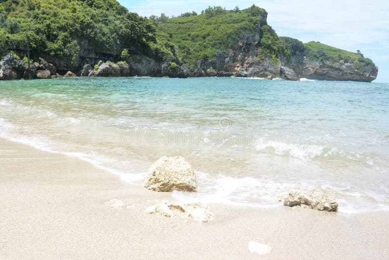 Tropical beach in java stock photo. Image of coconut - 175609300