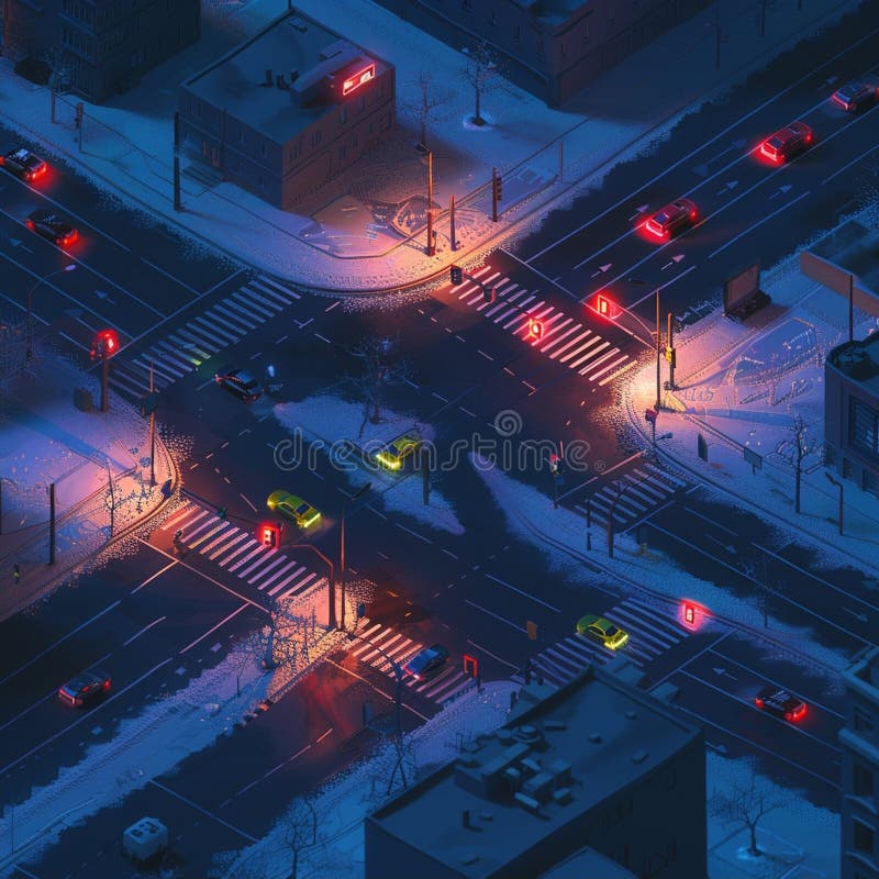 Unused Intersection with Traffic Lights and Vehicles Stock Illustration ...