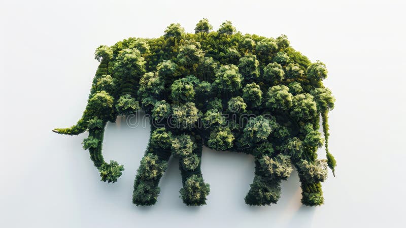 Overhead View of Trees Shaped Like an Elephant Against a White ...