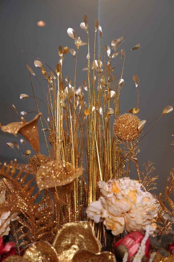 Background of Golden Artificial Flowers Stock Image - Image of gold ...