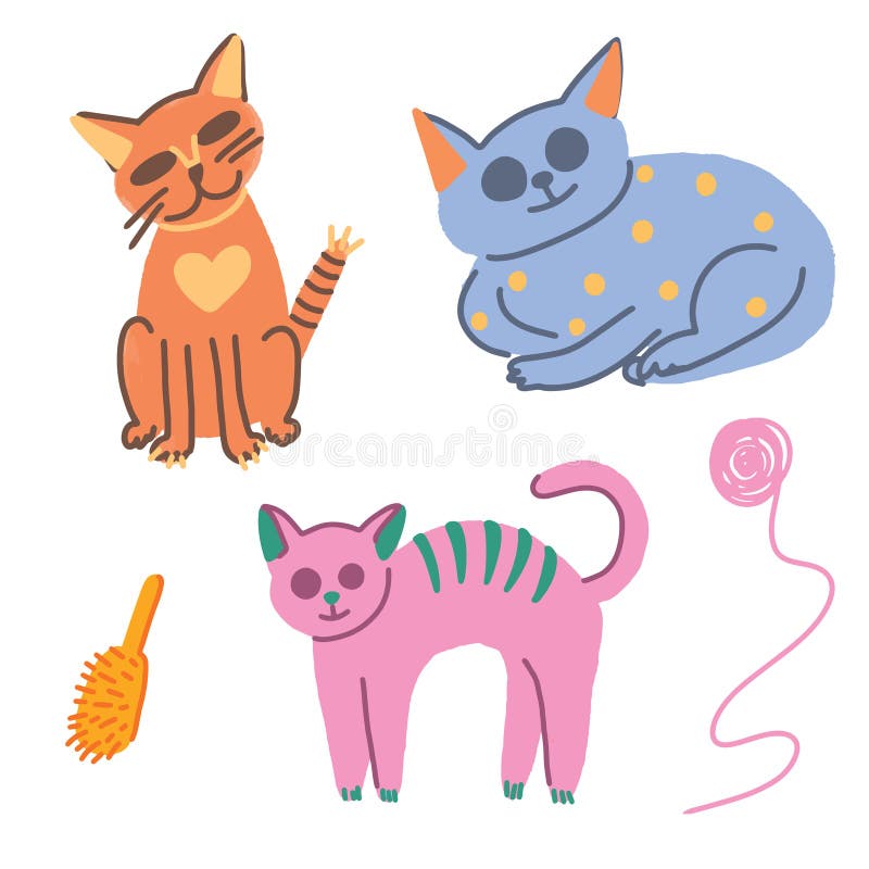 Unusual Bright Colored Cats Isolated on White Background Stock Vector ...