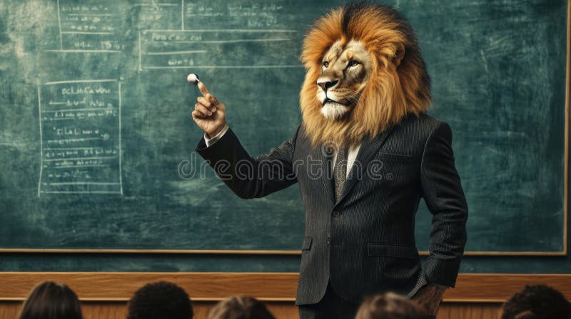 Unusual Classroom Setup Features a Lion-headed Teacher Engaging ...