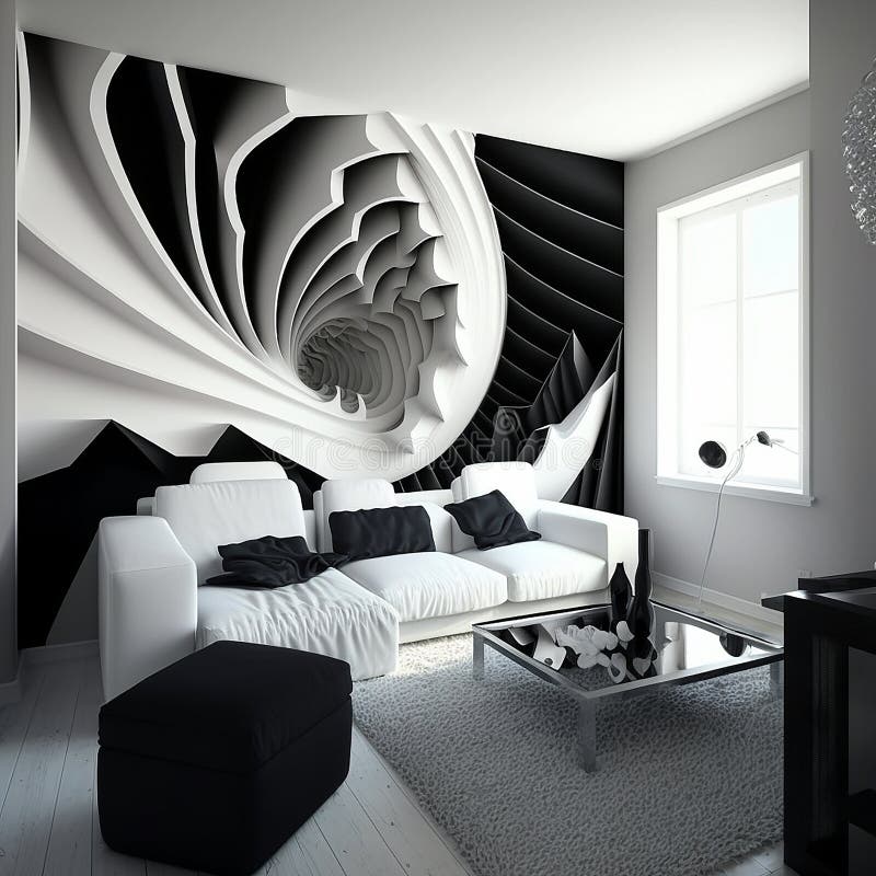 Unusual Creative Interior Design of the Living Room in Black White ...