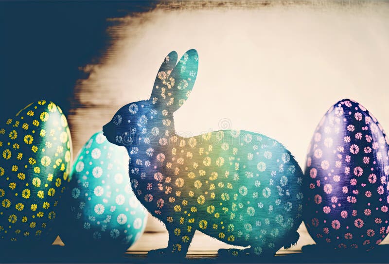 Unusual Easter Card. Silhouette of Easter Bunny and Eggs Covered with ...