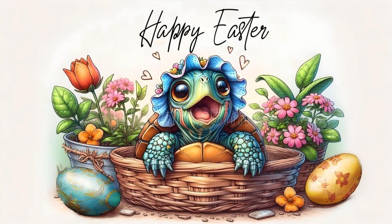 An Unusual Easter Card with a Turtle Stock Illustration - Illustration ...