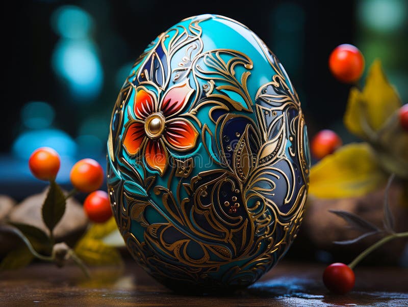 Unusual Easter Egg on the Table. Easter Holiday. AI Generated. Stock ...