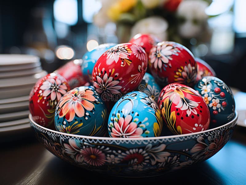 Unusual Easter Eggs on the Table. Easter Holiday. AI Created. Stock ...