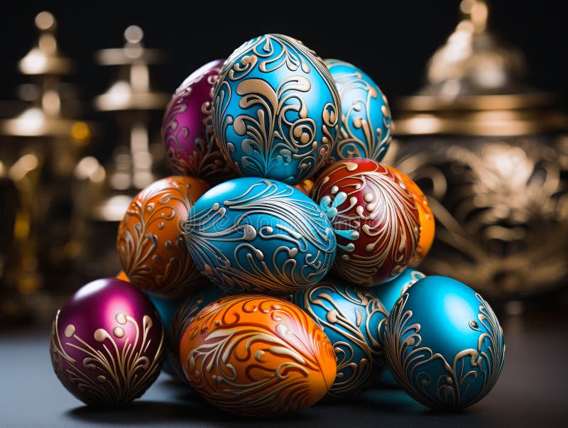 Unusual Easter Eggs on the Table. Easter Holiday. AI Created. Stock ...