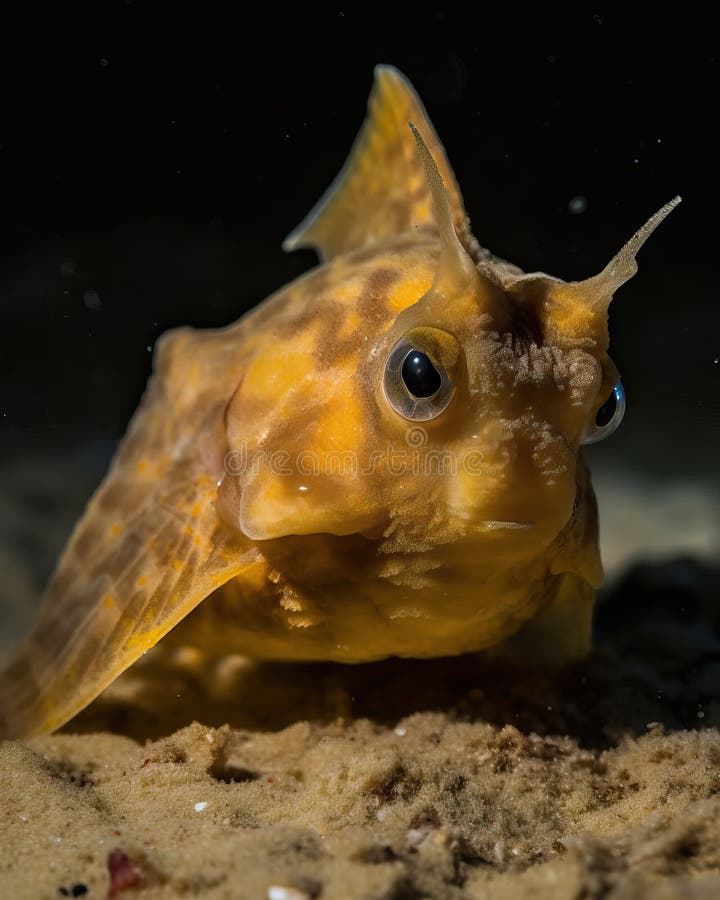 An Unusual Fish Swims at Depth in the Dark. Stock Photo - Image of ...