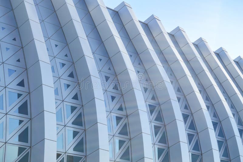 An Unusual Modern Building. Open Facade, Curves of Architectural Lines ...