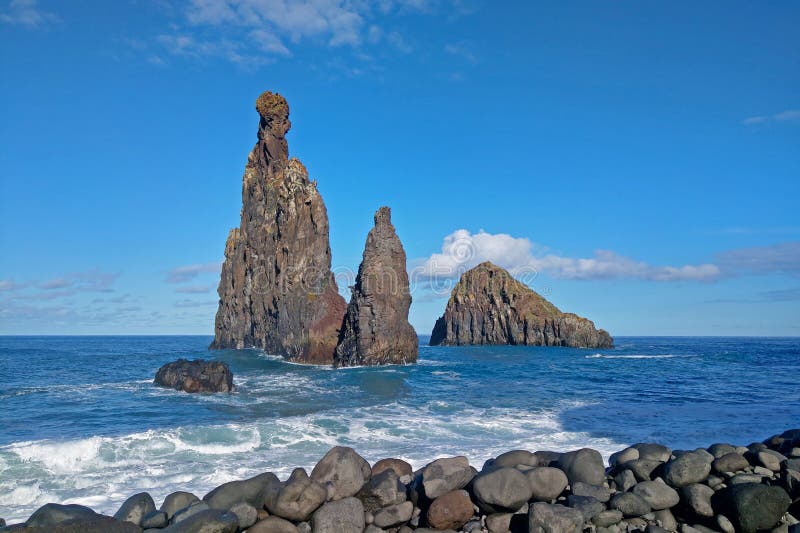 Unusual Rock Formations and Rocky Beach on Madeira Island. Stock Image ...