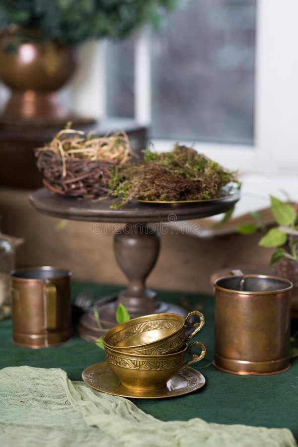 Unusual Semi-antique Decor Items with Live Plants Stock Image - Image ...